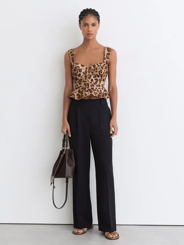 REISS Cotton Leopard-print Bustier Top
