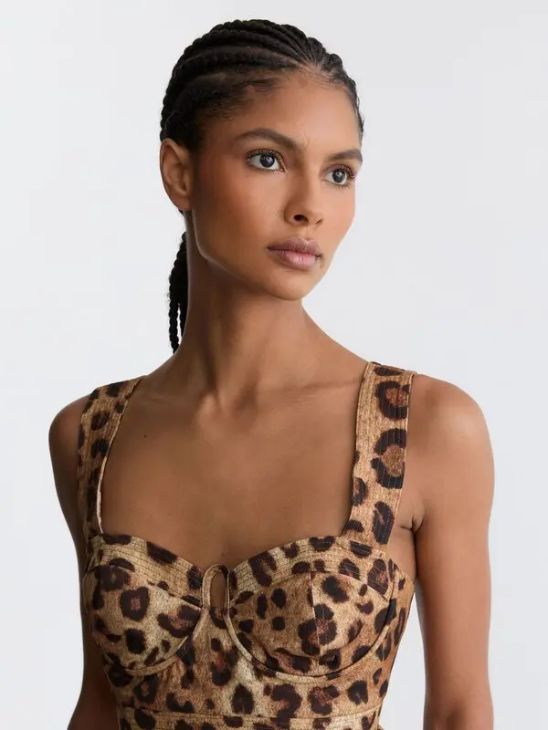 REISS Cotton Leopard-print Bustier Top