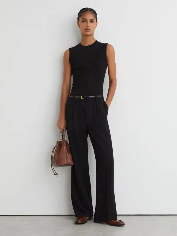 REISS Fine-rib Ruched Vest Top - Black
