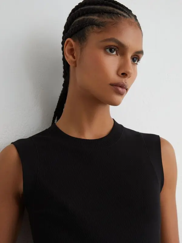 REISS Fine-rib Ruched Vest Top - Black