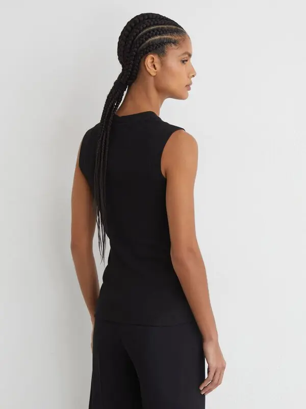 REISS Fine-rib Ruched Vest Top - Black