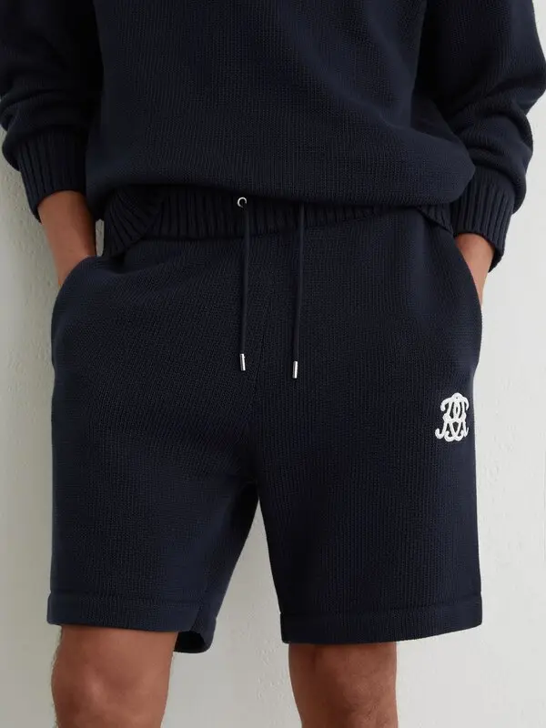 REISS Monogram-embroidered Relaxed Knit Shorts