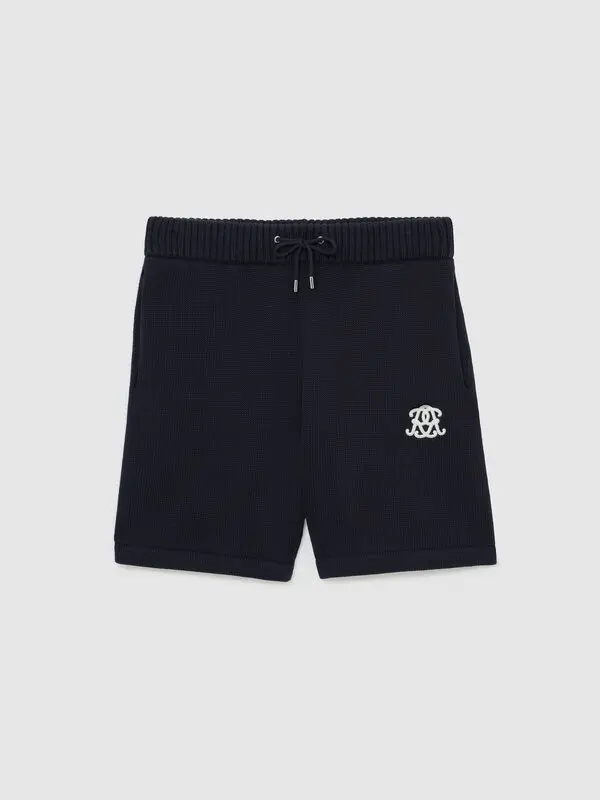 REISS Monogram-embroidered Relaxed Knit Shorts