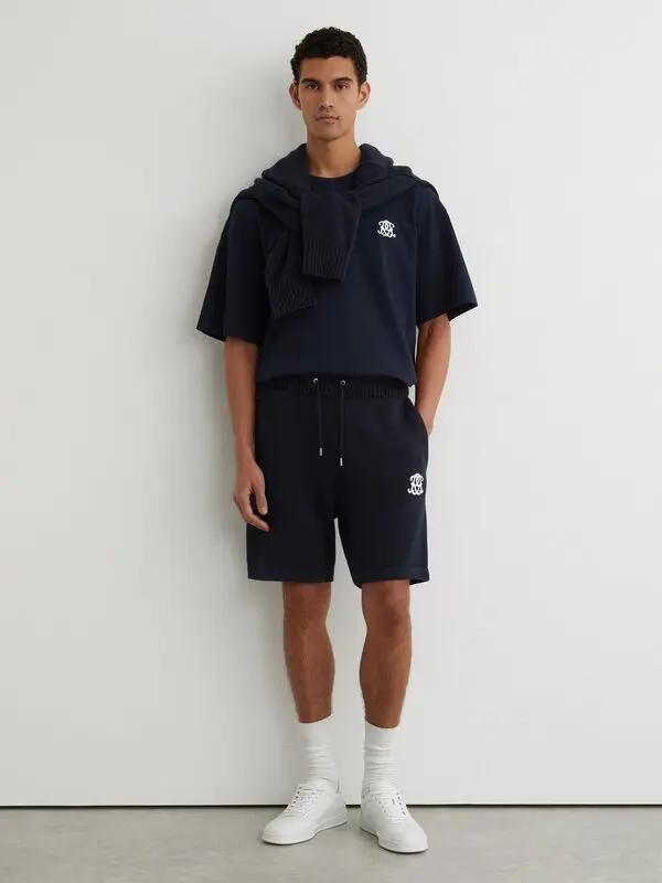 REISS Monogram-embroidered Relaxed Knit Shorts