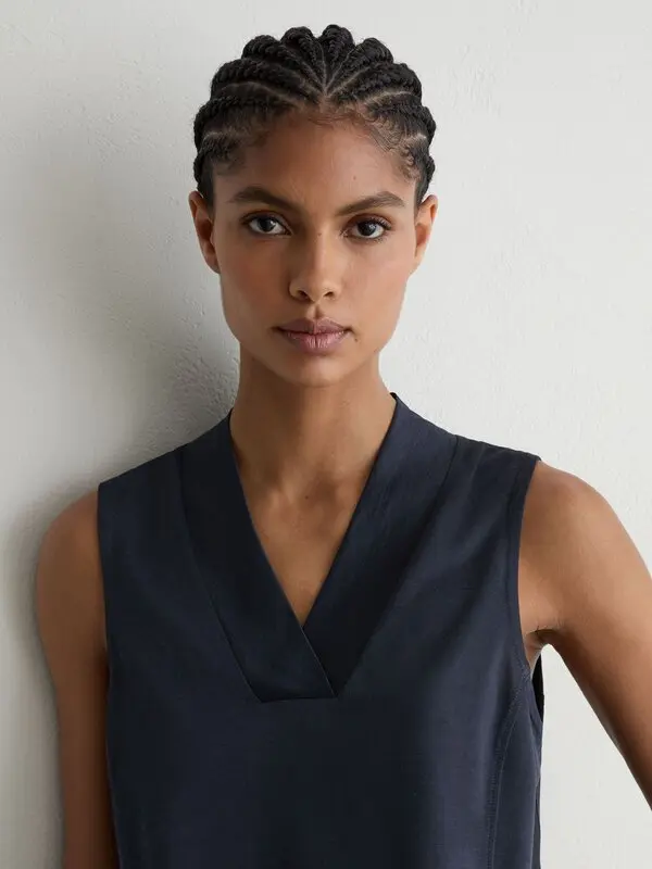 REISS Jersey V-neck Vest - Navy