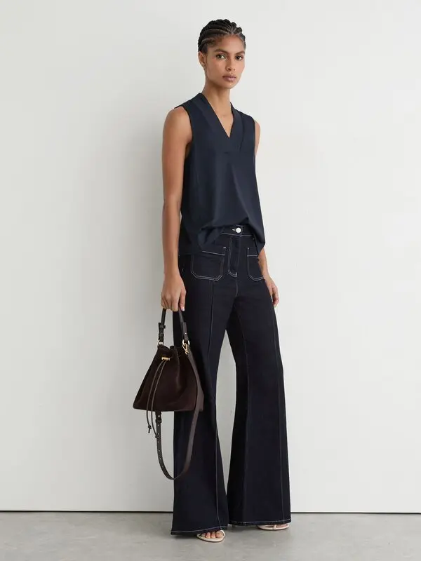 REISS Jersey V-neck Vest - Navy