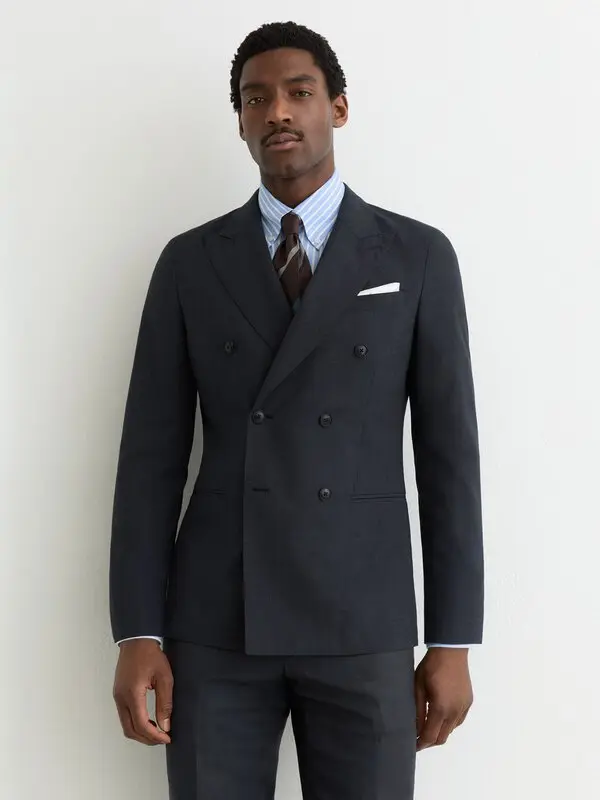 REISS Tailored Fit Double-breasted Check Suit Blazer Wool-blend