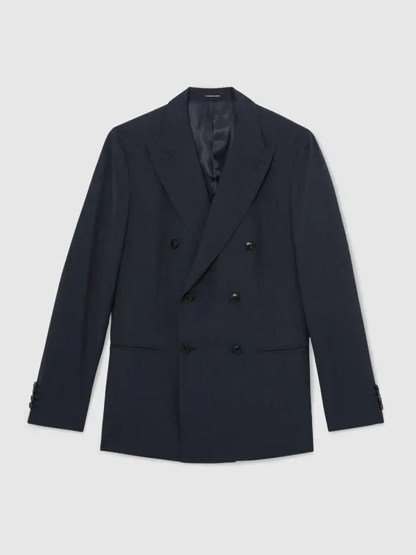 REISS Tailored Fit Double-breasted Check Suit Blazer Wool-blend
