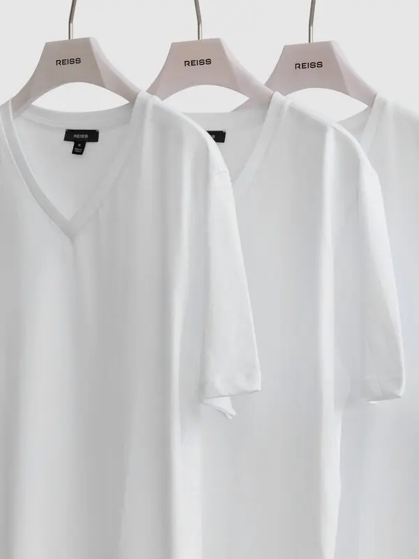 REISS Dayton Pack-pack Cotton V-neck Tailored-fit T-shirts - White