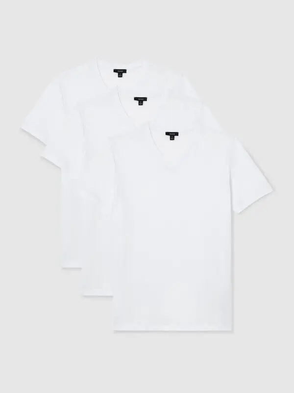 REISS Dayton Pack-pack Cotton V-neck Tailored-fit T-shirts - White
