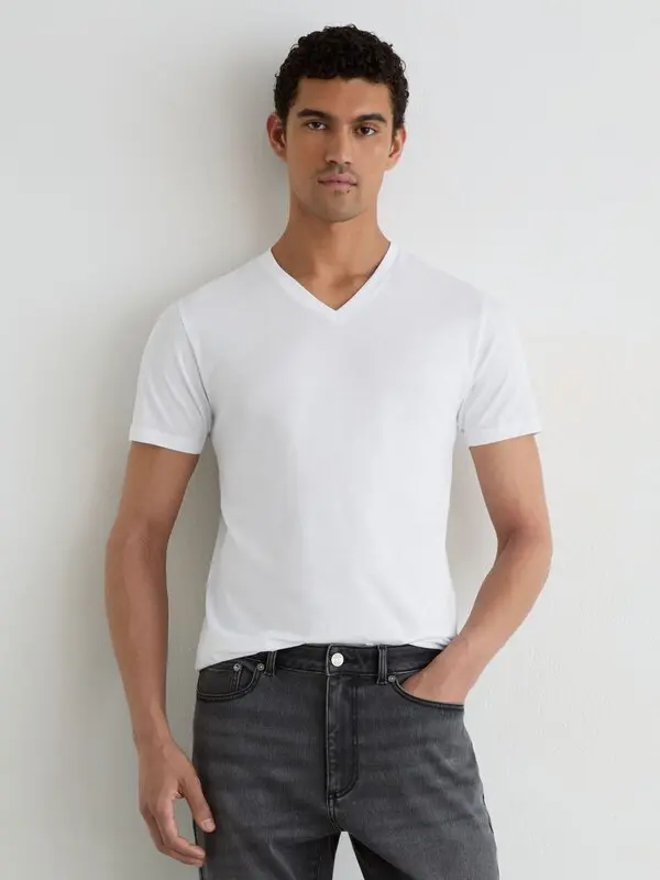 REISS Dayton Pack-pack Cotton V-neck Tailored-fit T-shirts - White