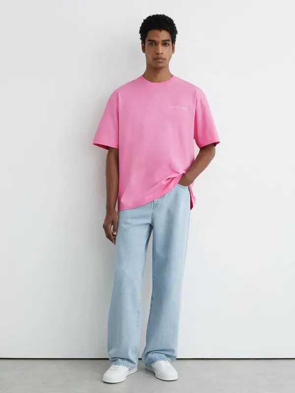 REISS Cotton Logo Short-sleeve Relaxed T-shirt - Pink