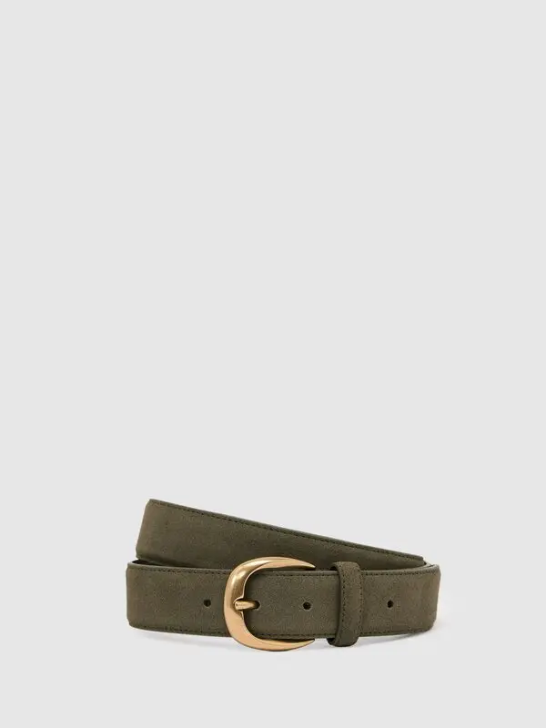 REISS Pierce Curved-buckle Belt - Dark Sage Green