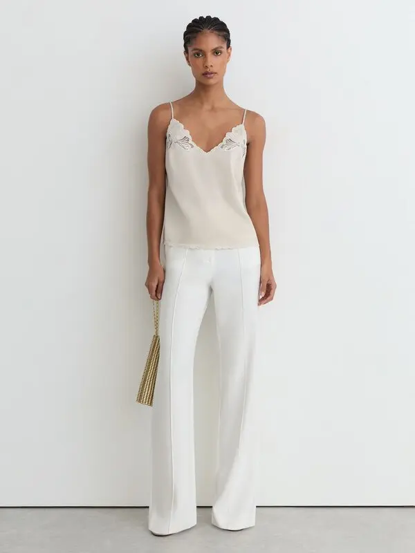 REISS Satin Lace-detail Cami Top - Neutral