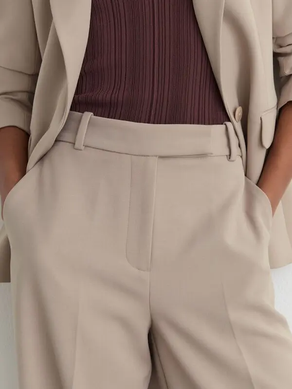 REISS Wide-leg Suit Trousers - Stone Neutral