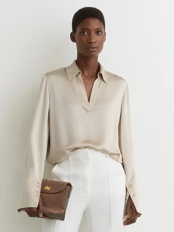REISS Silk Open-collar Blouse
