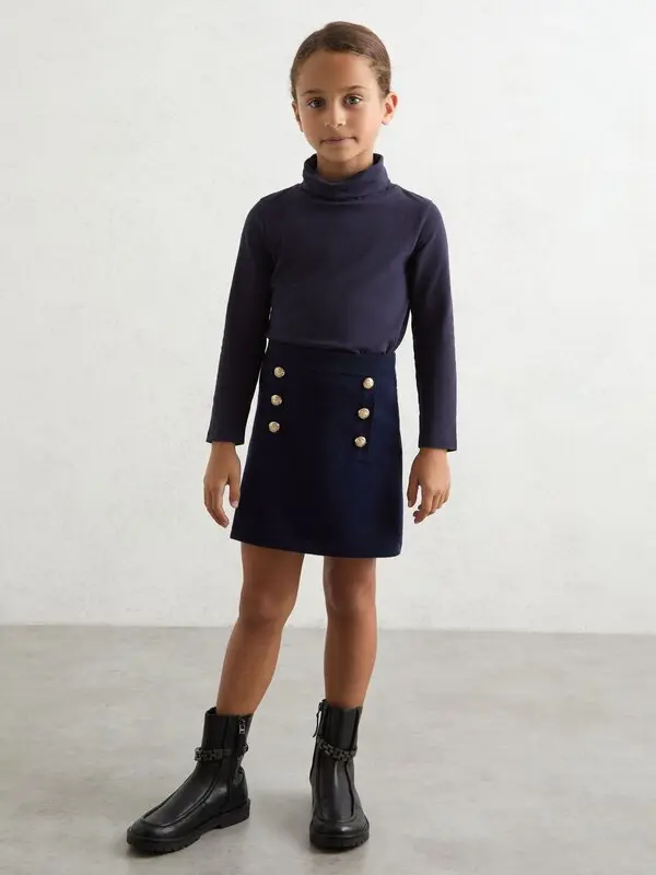 REISS 9-13 Yrs Cotton-jersey Roll-neck Top With Stretch - Navy