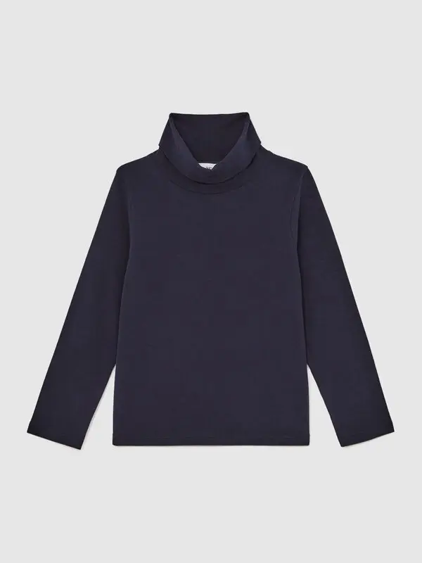 REISS 9-13 Yrs Cotton-jersey Roll-neck Top With Stretch - Navy