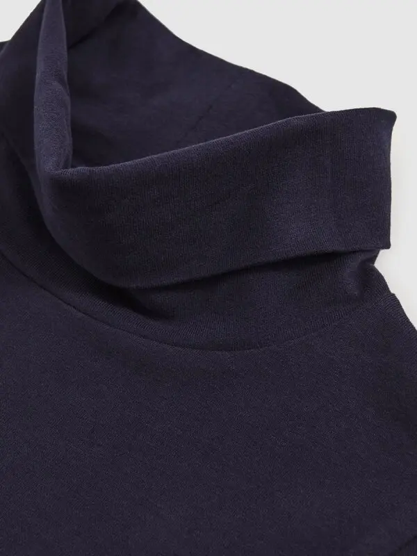 REISS 9-13 Yrs Cotton-jersey Roll-neck Top With Stretch - Navy