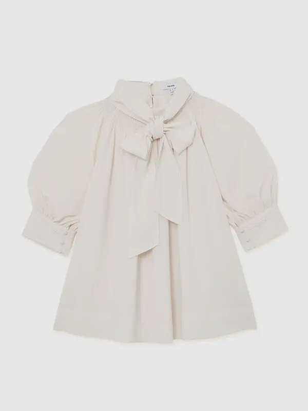 REISS Tie-neck Short-sleeve Blouse - Ivory