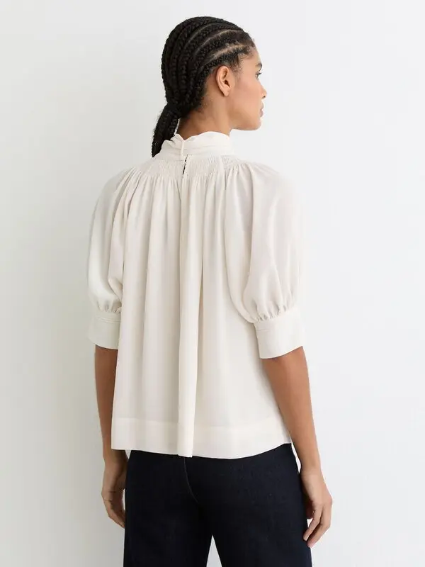 REISS Tie-neck Short-sleeve Blouse - Ivory