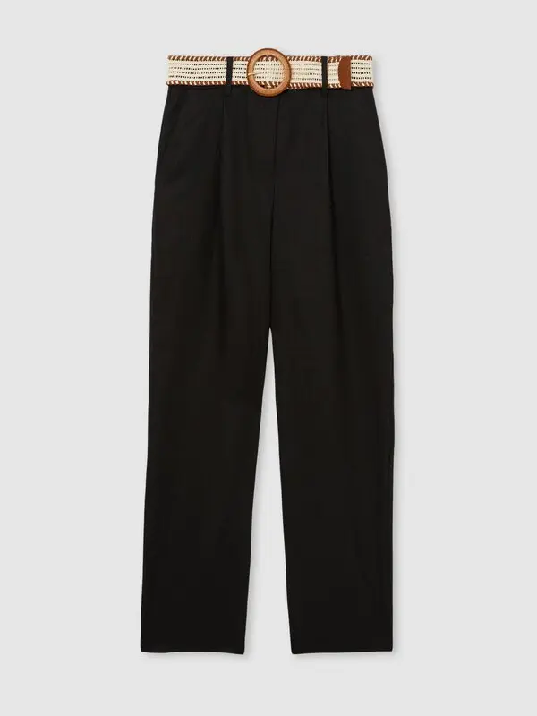REISS Linen Belted Tapered Trousers