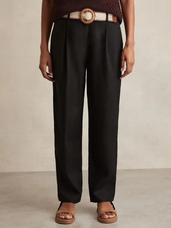 REISS Linen Belted Tapered Trousers