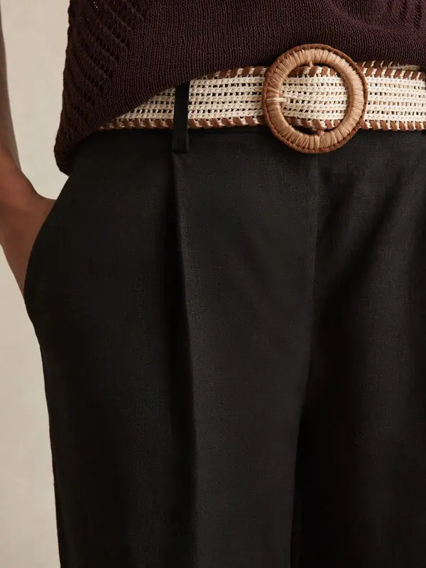 REISS Linen Belted Tapered Trousers