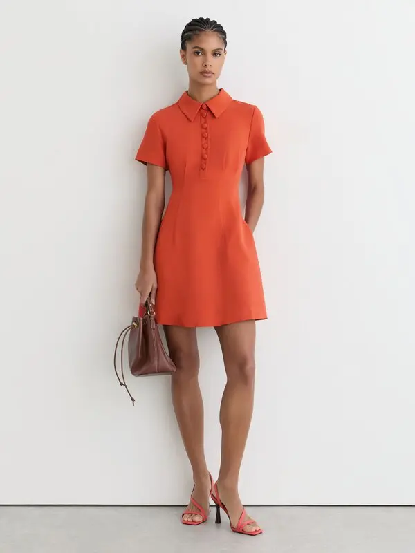 REISS Marlie Coral Half-button Flippy Mini Dress - Orange