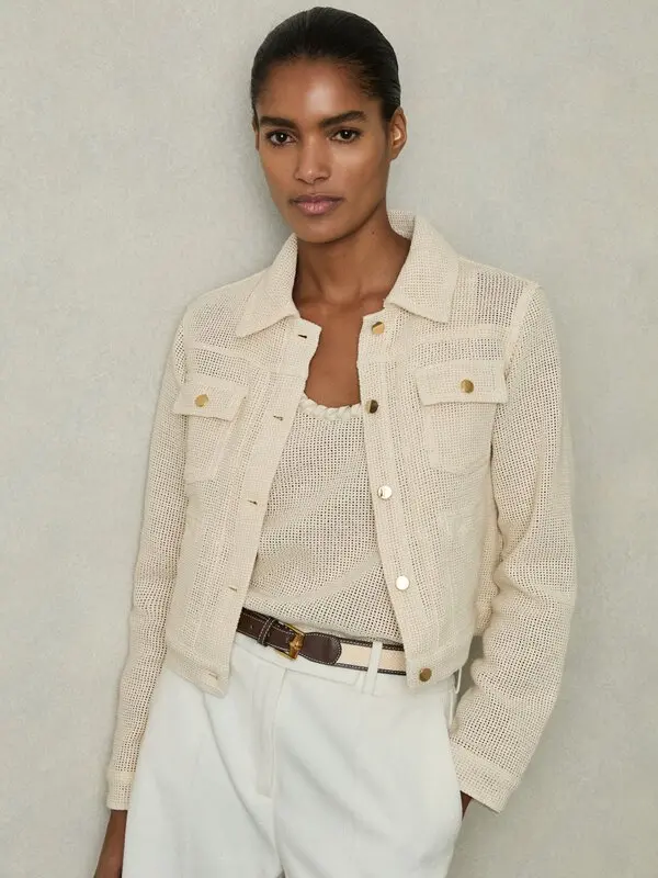REISS Cotton-blend Textured Trucker Jacket