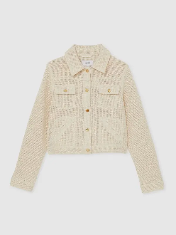REISS Cotton-blend Textured Trucker Jacket