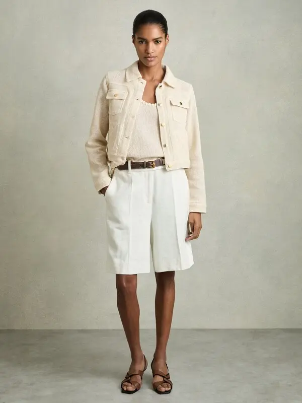 REISS Cotton-blend Textured Trucker Jacket