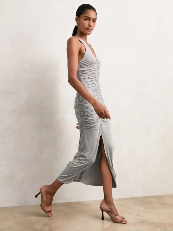 REISS Modal Ruched Jersey Dress - Light Grey