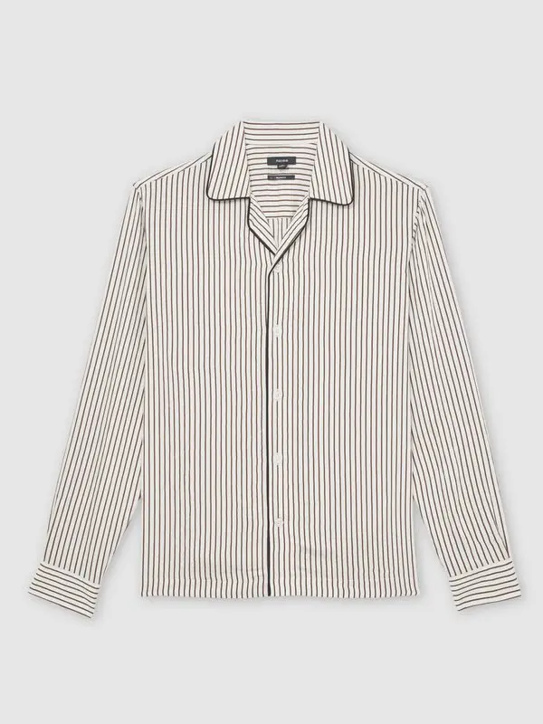 REISS White & Brown Stripe Cuban-collar Piped Shirt
