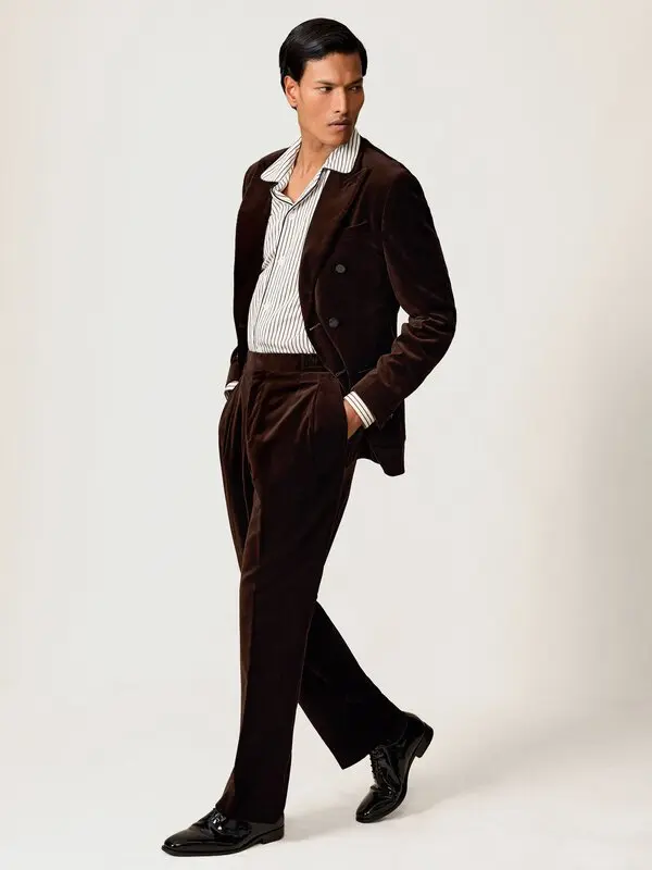REISS White & Brown Stripe Cuban-collar Piped Shirt