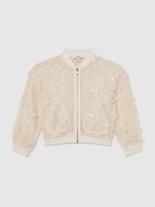 REISS 9-13 Yrs Floral-embroidery Lattice Bomber Jacket