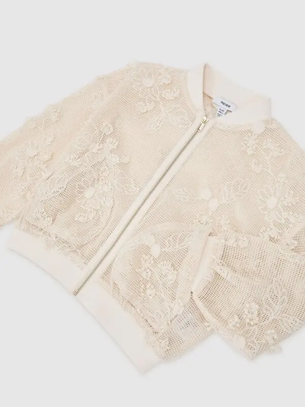 REISS 9-13 Yrs Floral-embroidery Lattice Bomber Jacket