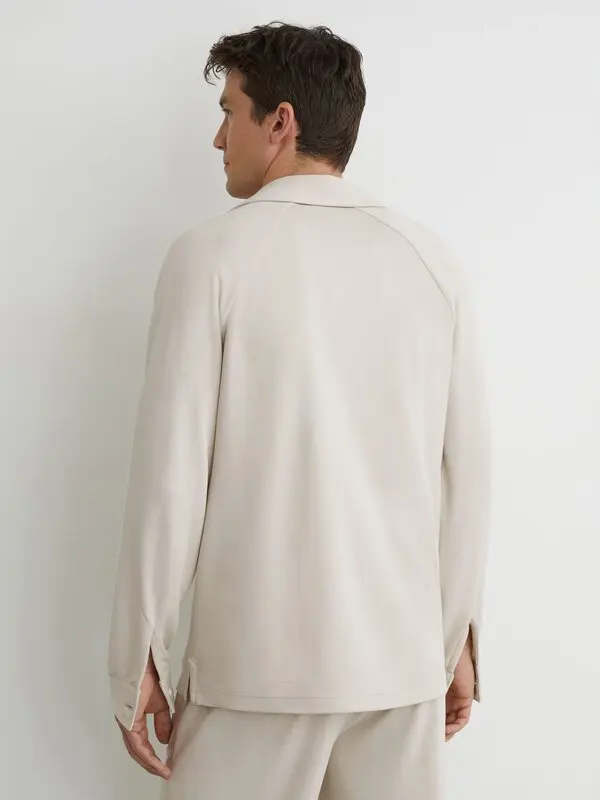 REISS Jersey Twin-pocket Cuban-collar Overshirt