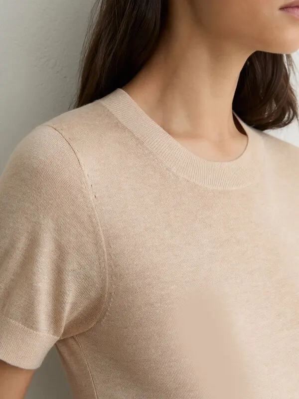 REISS Short-sleeve Knitted Top In Linen Blend - Neutral