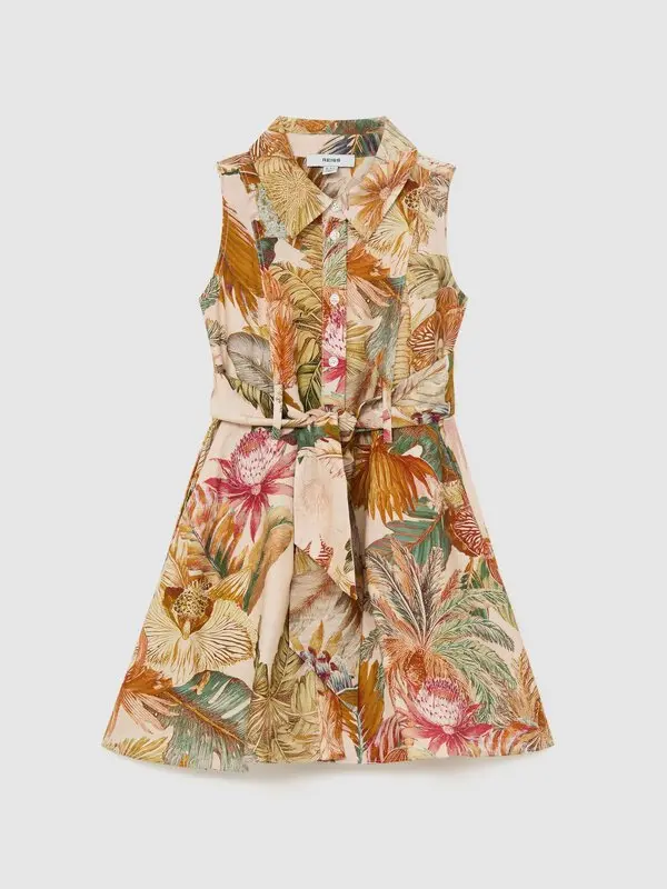 REISS 3-9 Yrs Floral-print Belted Shirt Dress - Neutral