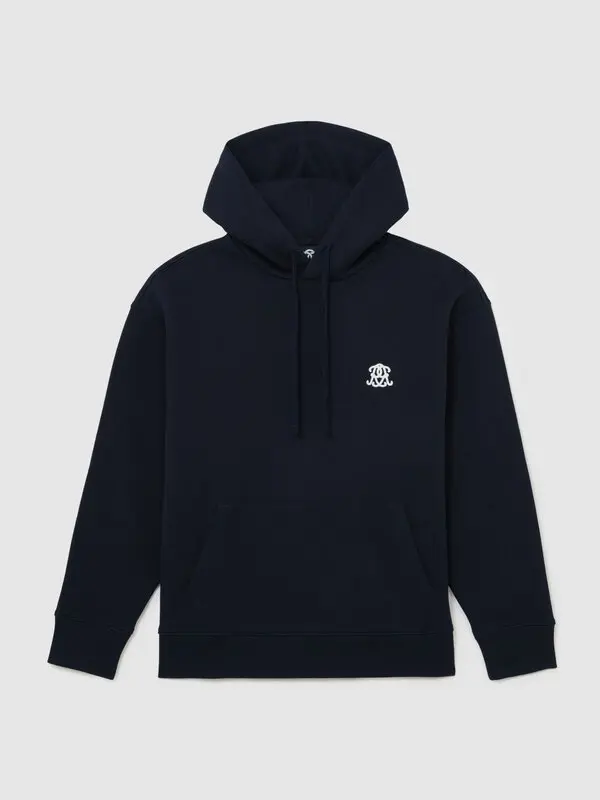 REISS Monogram Embroidered Relaxed Hoodie - Navy