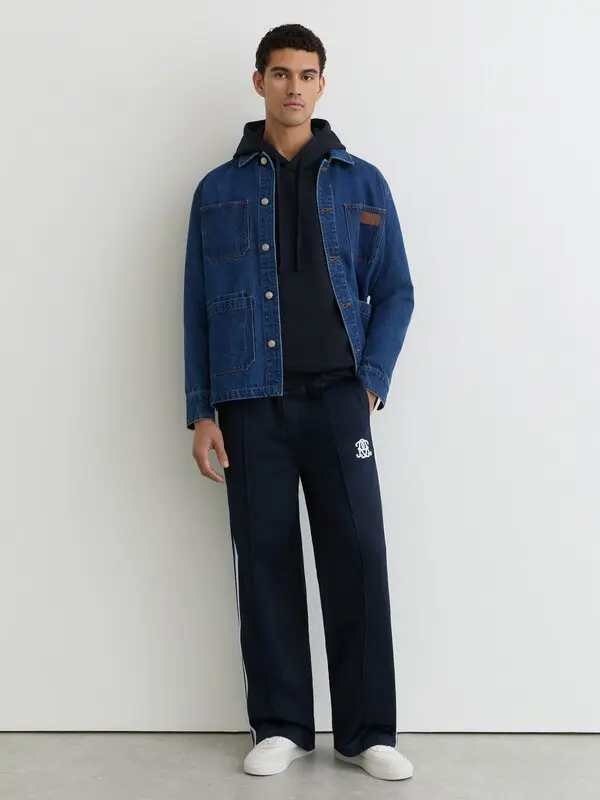 REISS Monogram Embroidered Relaxed Hoodie - Navy