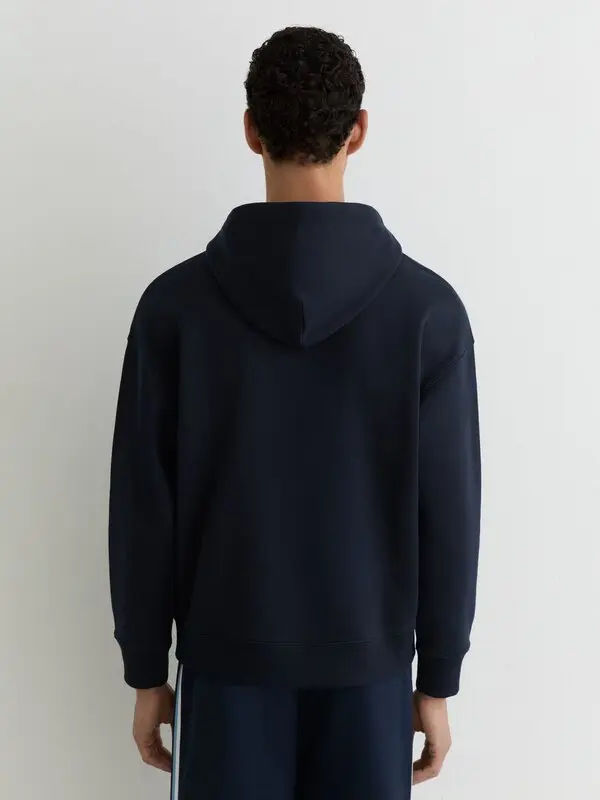 REISS Monogram Embroidered Relaxed Hoodie - Navy