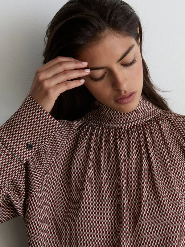 REISS Geometric-print Tie-neck Blouse