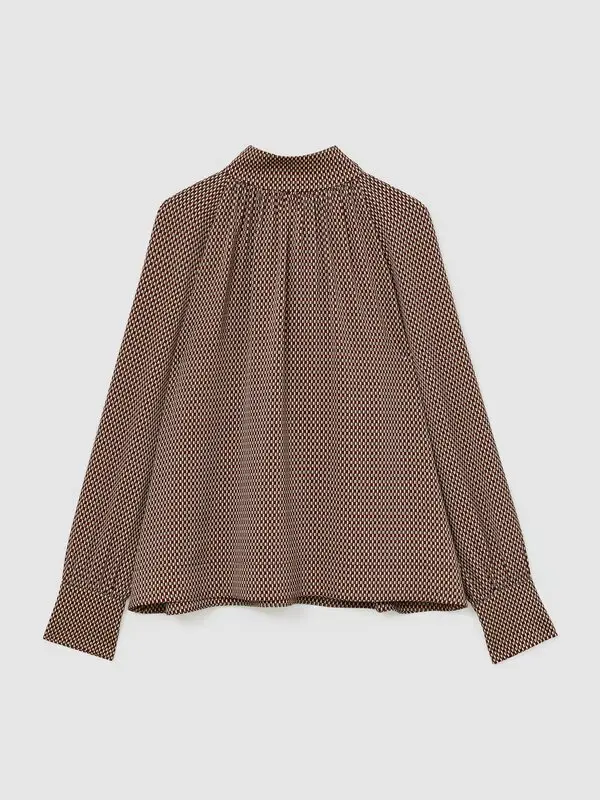 REISS Geometric-print Tie-neck Blouse