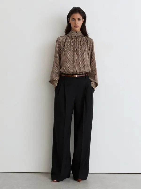 REISS Geometric-print Tie-neck Blouse