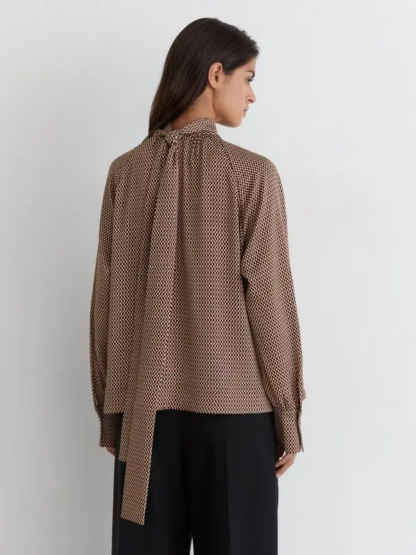 REISS Geometric-print Tie-neck Blouse