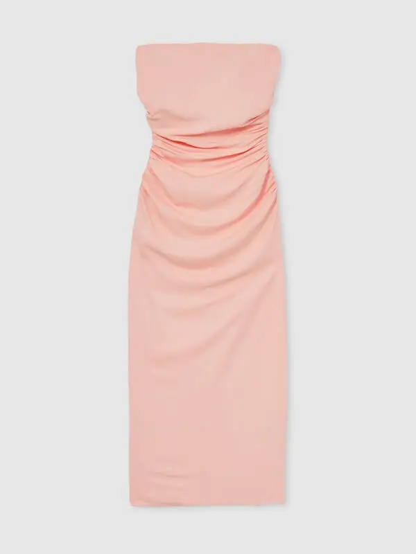 REISS Ruched Strapless Bodycon Dress - Pink