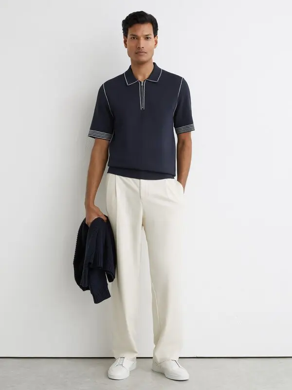 REISS Stitch-detail Half-zip Polo Shirt