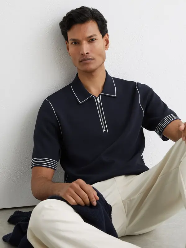 REISS Stitch-detail Half-zip Polo Shirt